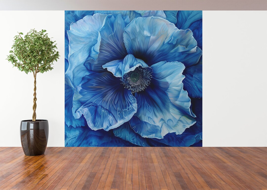 Stunning Blue Flower Wall Art Colorful Floral Decor Chic Home Prints ...