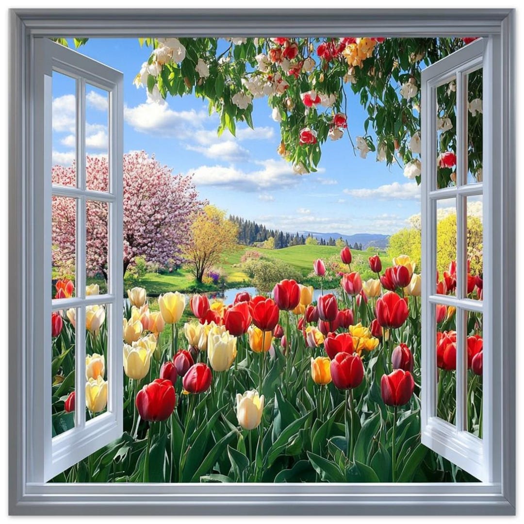 Tulip Window Art, Floral Window Decor, Window Flower Art, Spring Tulip ...