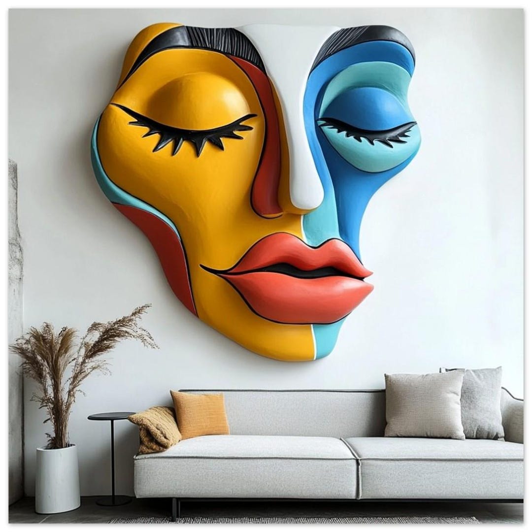 Colorful Face Art Modern Abstract Faces Whimsical Face Decor Artistic ...