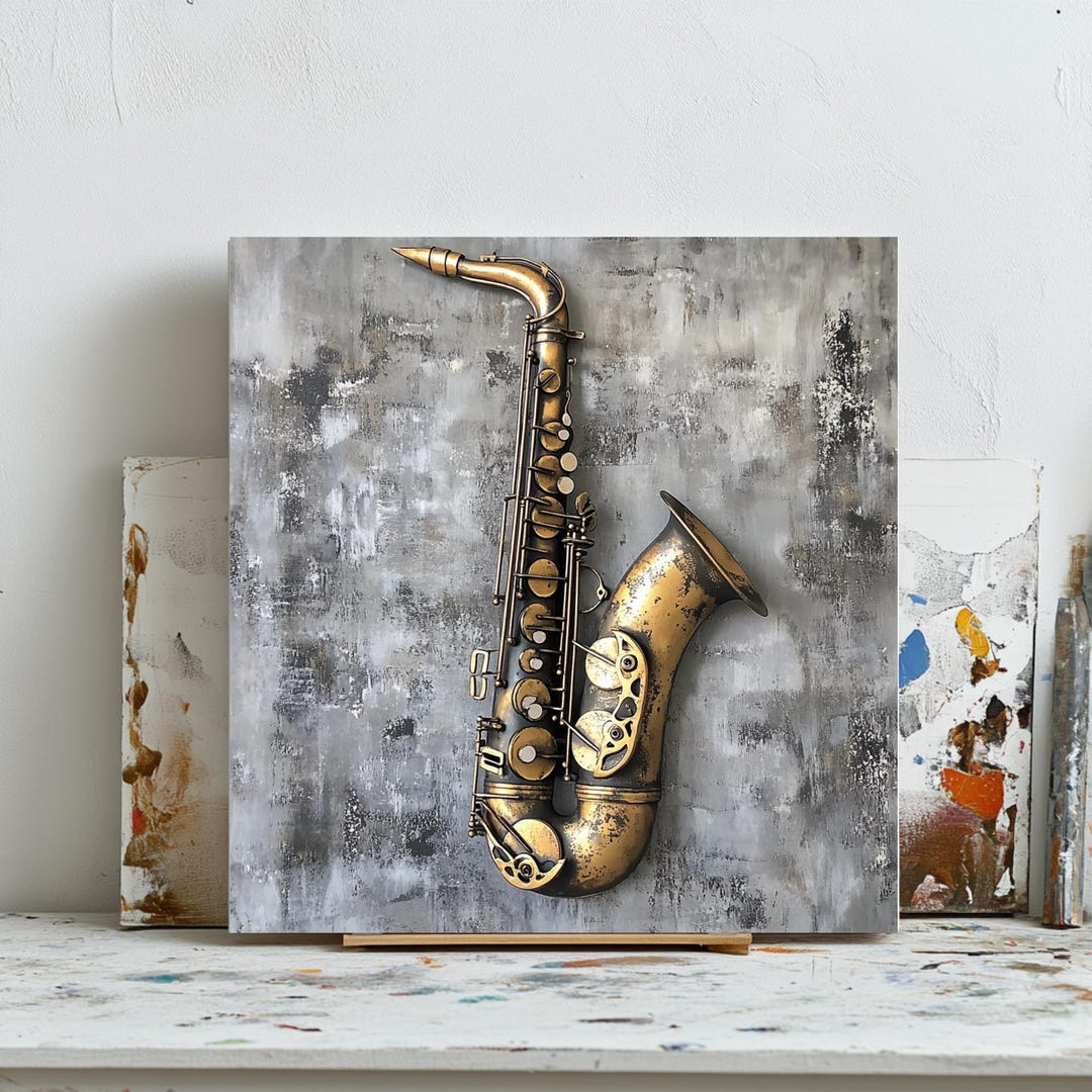 Saxophone Wall Art Music Room Decor Musical Wall Art Saxophone Painting Jazz Art Brass Wall Art ...