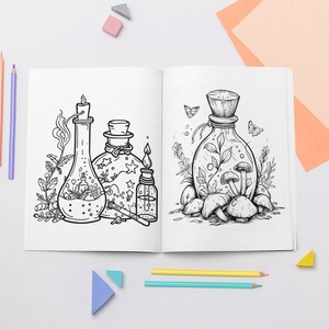 Set of 12 Coloring Pages, Magic Potion Coloring, Spell Book, Potion ...