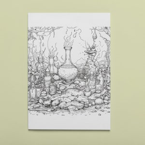 Set of 12 Coloring Pages, Magic Potion Coloring, Spell Book, Potion ...