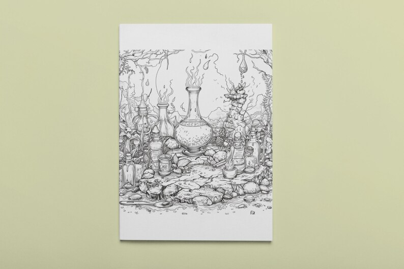 Set of 12 Coloring Pages, Magic Potion Coloring, Spell Book, Potion ...