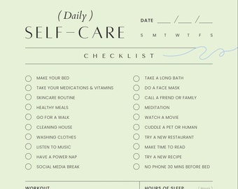 Self Care Daily Checklist - Etsy