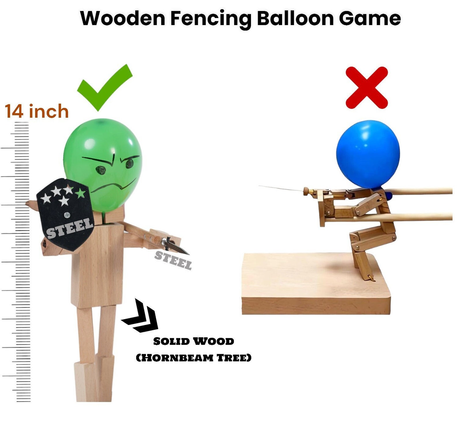XXLARGE Handmade Wooden Fencing Puppet Game,family Game, Puppet Balloon ...