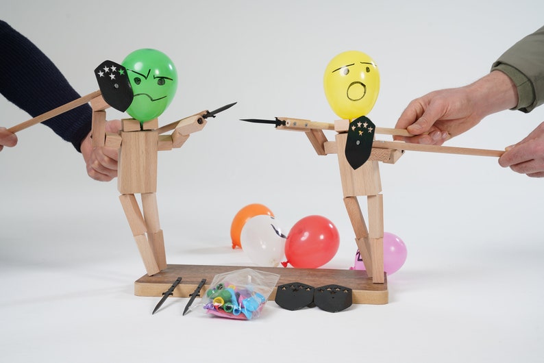 Handmade Wooden Fencing Puppets , Boom of Balloons Game, Punching Whack ...