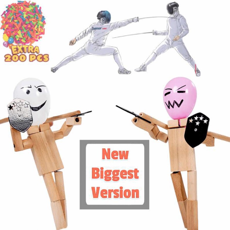 XXLARGE Handmade Wooden Fencing Puppet Game,family Game, Puppet Balloon ...