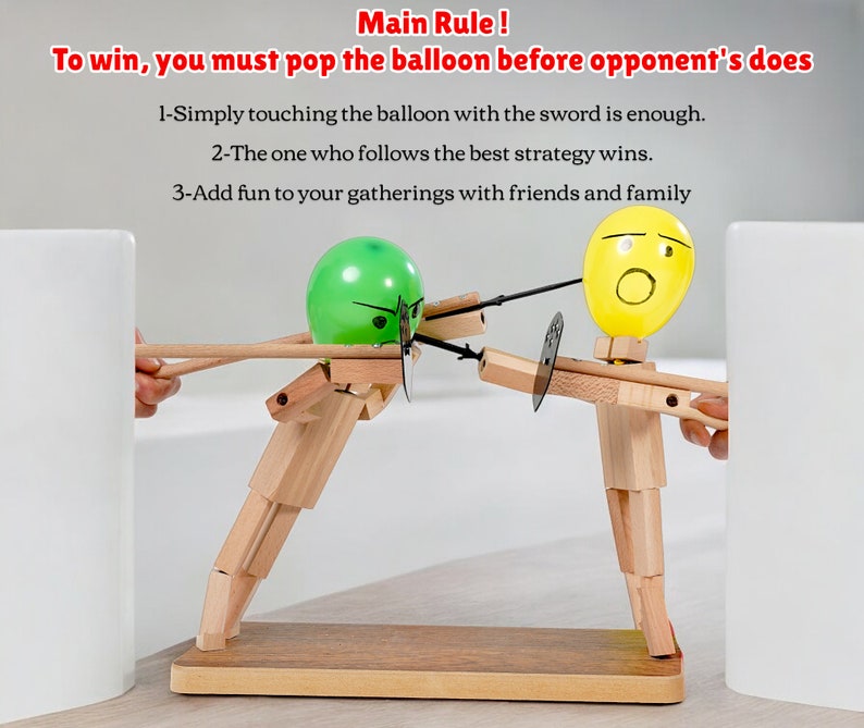 Handmade Wooden Fencing Puppet Game: Balloon Battle, Two Player Board ...
