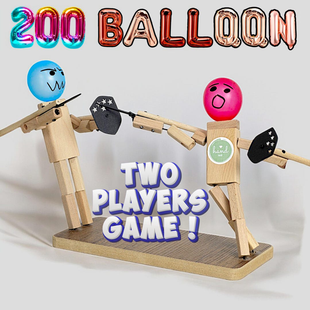 Handmade Wooden Fencing Puppet Game: Balloon Battle, Two Player Board ...