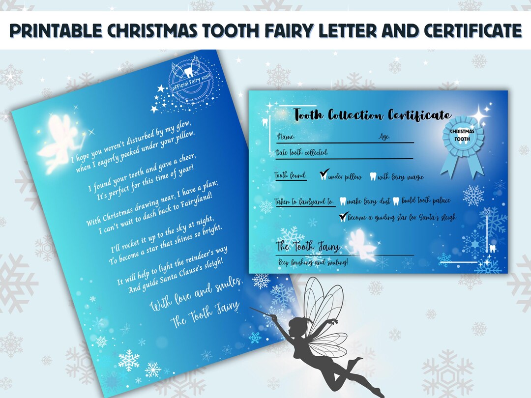 Printable Christmas Tooth Fairy Letter & Certificate | Instant Digital ...