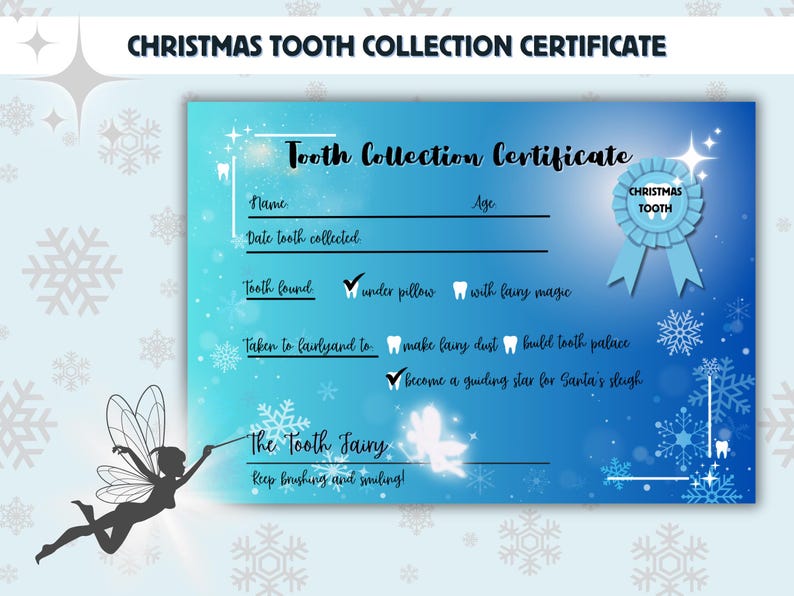 Printable Christmas Tooth Fairy Letter & Certificate | Instant Digital ...