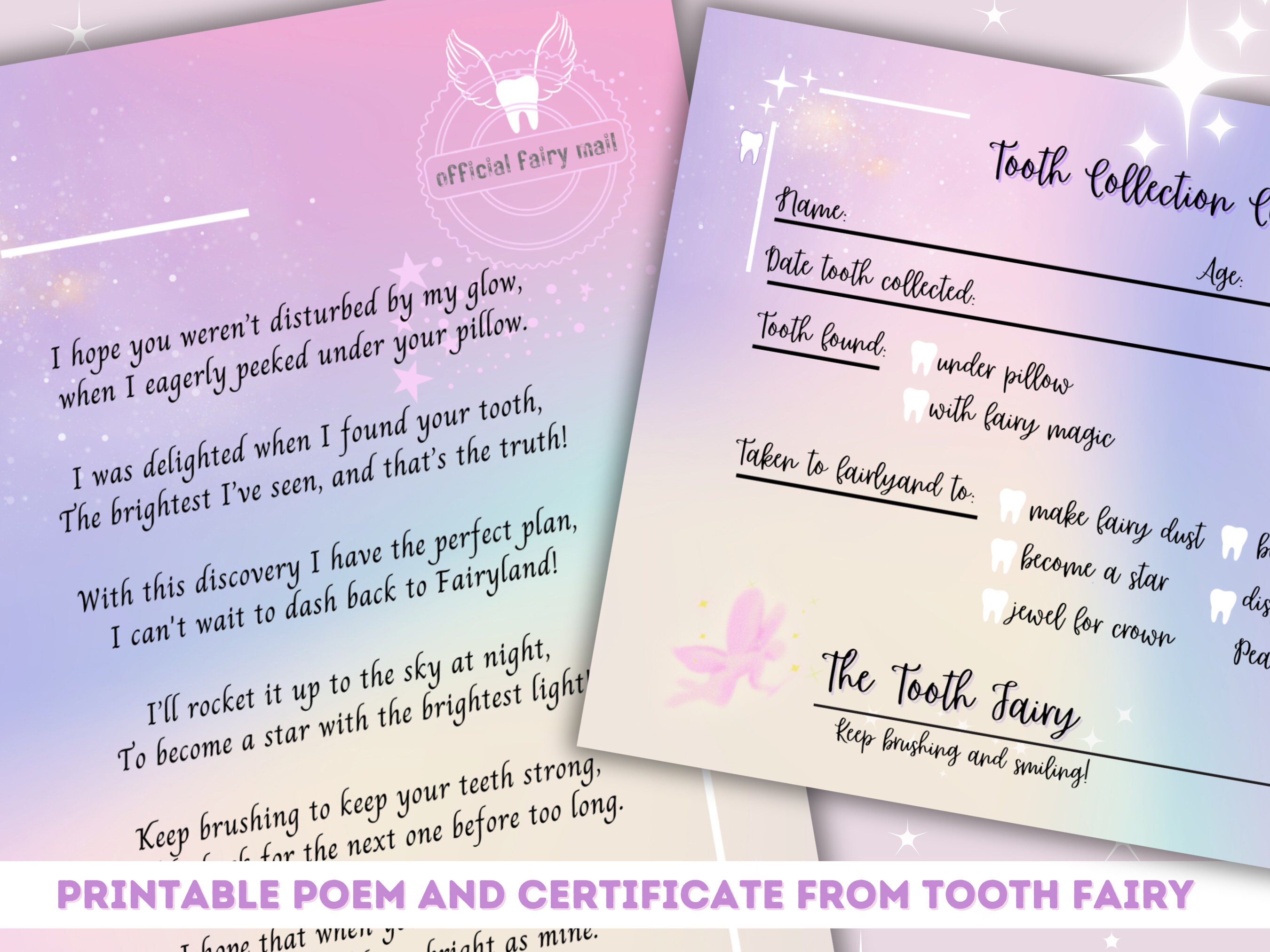 Printable Tooth Fairy Letter and Certificate Pink Instant Download A4 ...