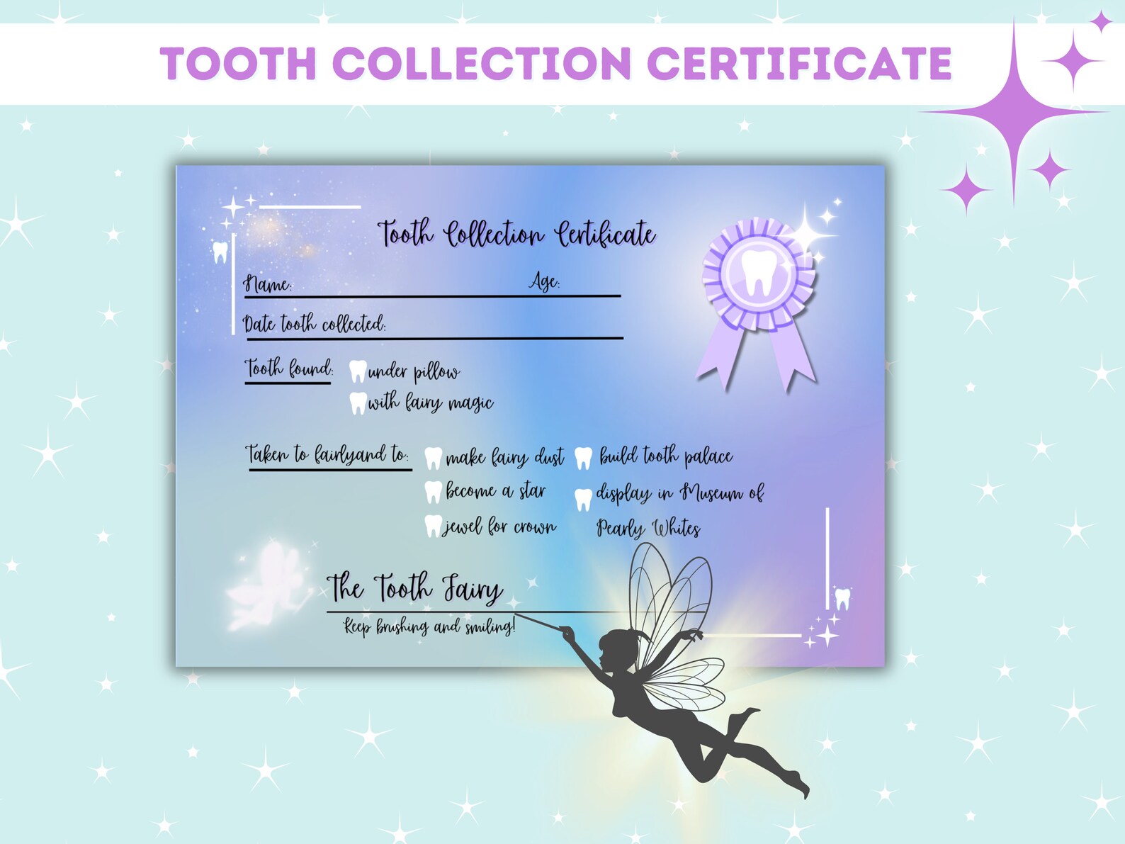 Printable Tooth Fairy Letter & Certificate Blue | Instant Digital ...