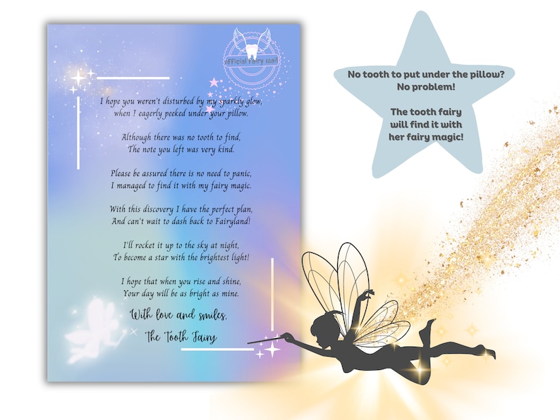 Printable Tooth Fairy Letter Missing Tooth No Tooth Under Pillow ...