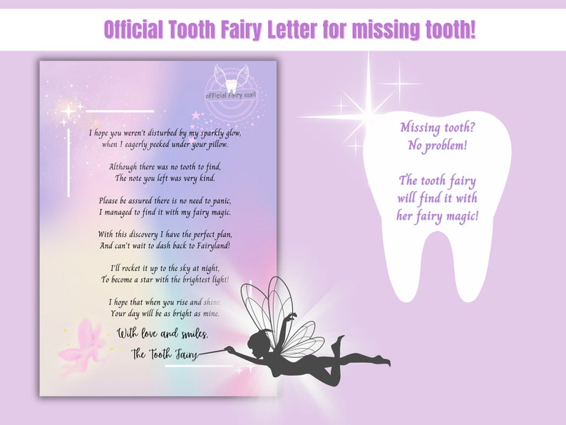 Printable Tooth Fairy Letter Missing Tooth | No Tooth Under Pillow ...