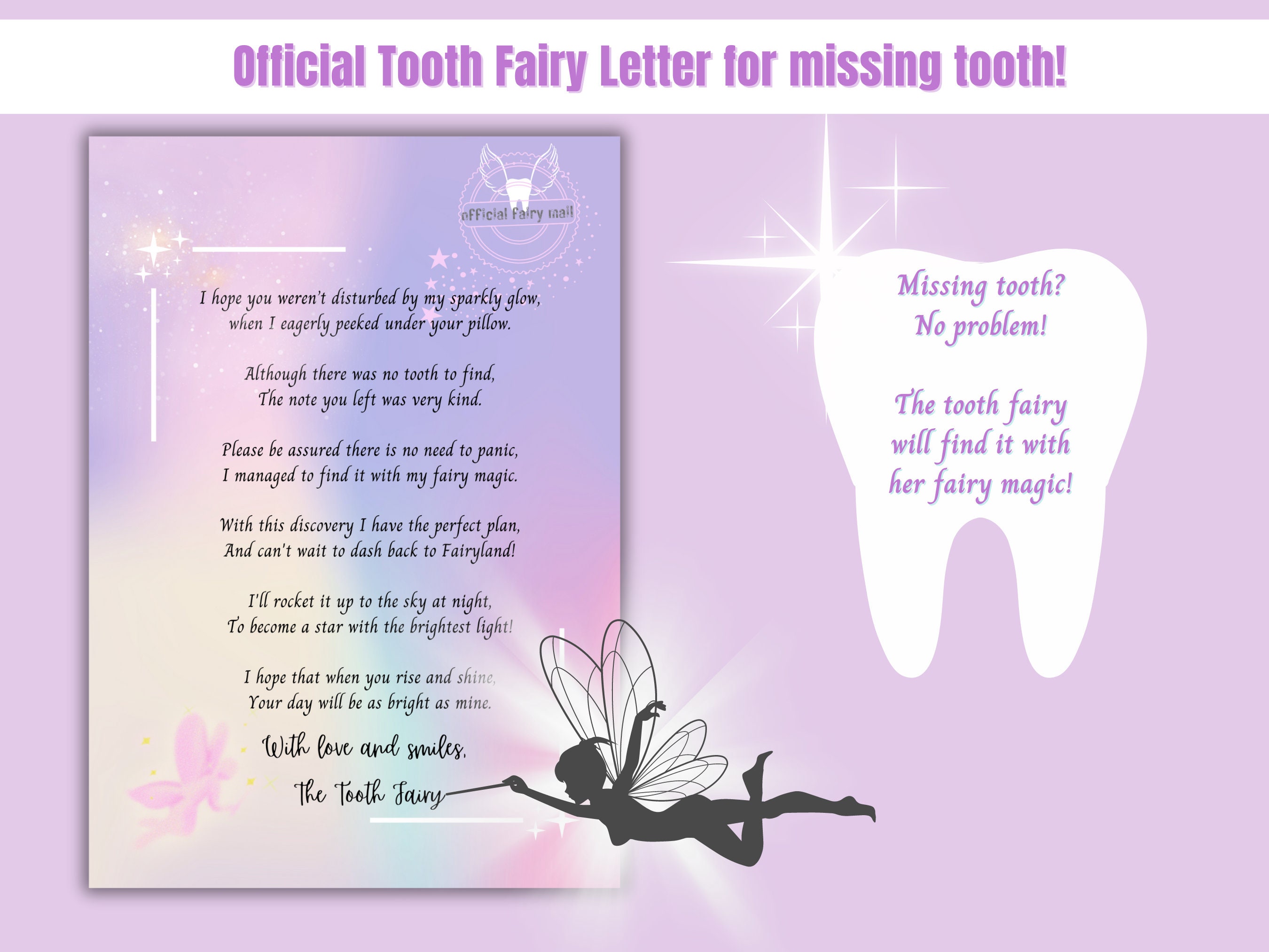 Printable Tooth Fairy Letter Missing Tooth | No Tooth Under Pillow ...