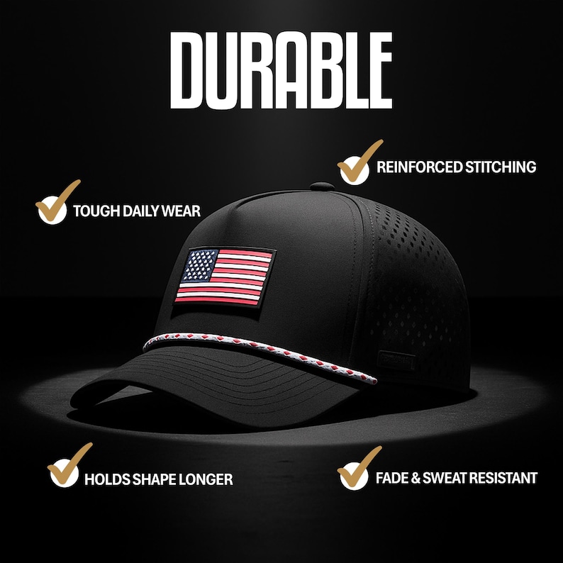 Curves & Clubs American Flag Golf Hat – Black Performance Rope Cap ...