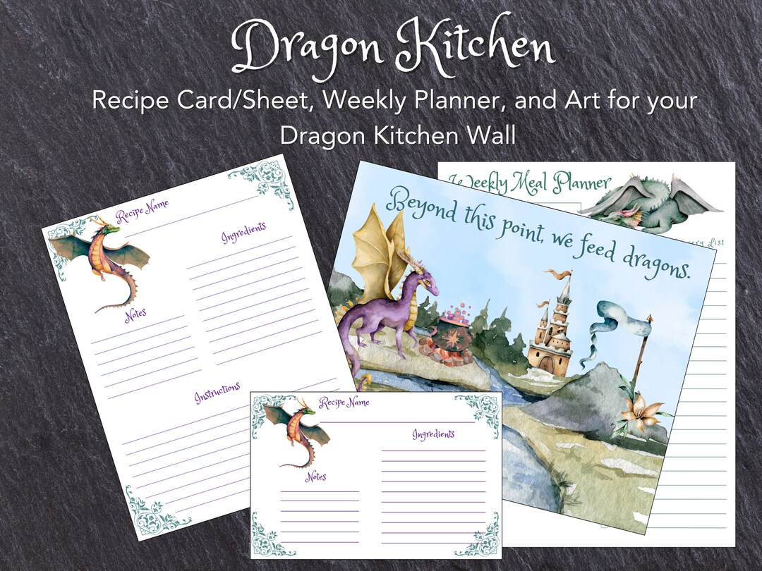 Dragon Kitchen Templates for Recipe Card/sheet, Weekly Meal Planner ...