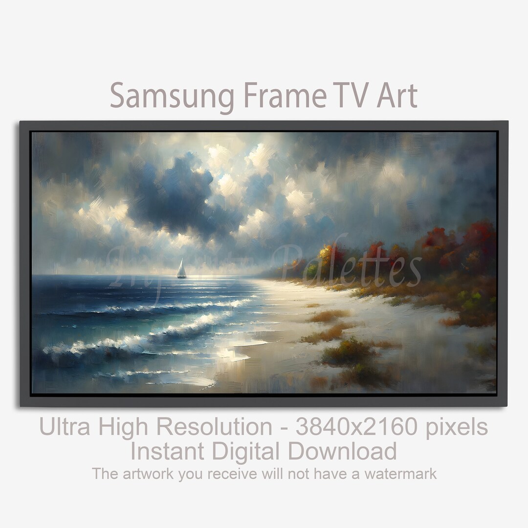 Samsung Frame TV Art Seascape Beach Scene Oil Painting Style Whispers ...