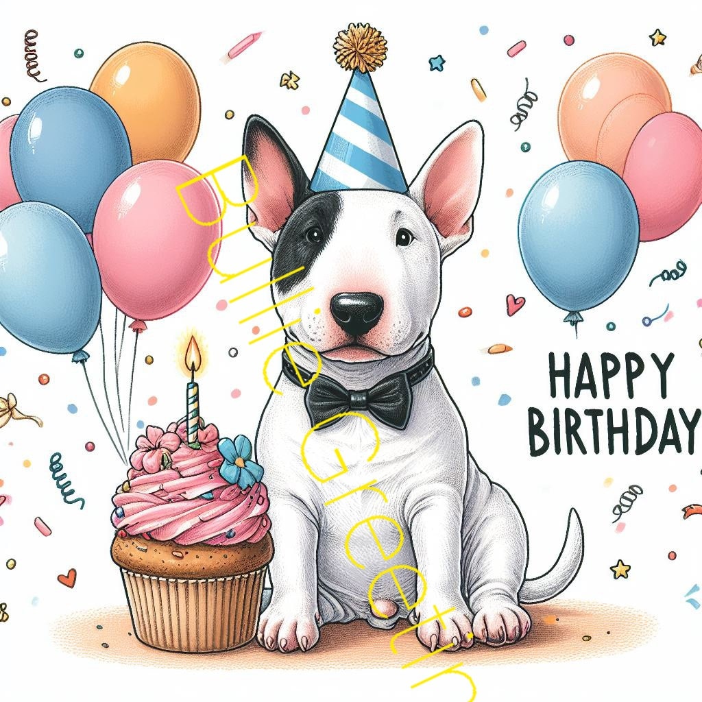 Happy Birthday Bull Terrier Art, Digital Download JPEG, PNG for ...