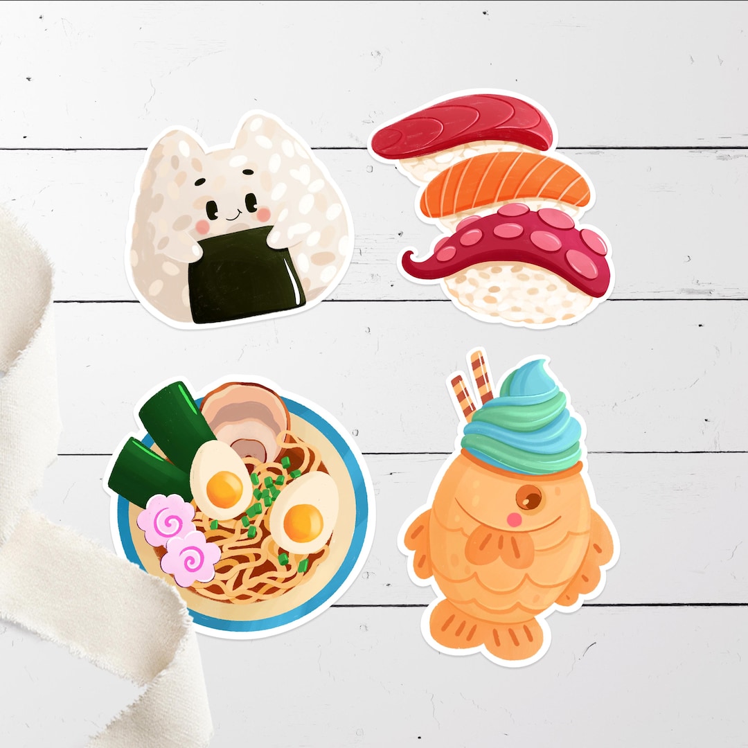 Japanese Food Sticker Pack.water Resistant Die Cut Stickers.ramen,sushi ...
