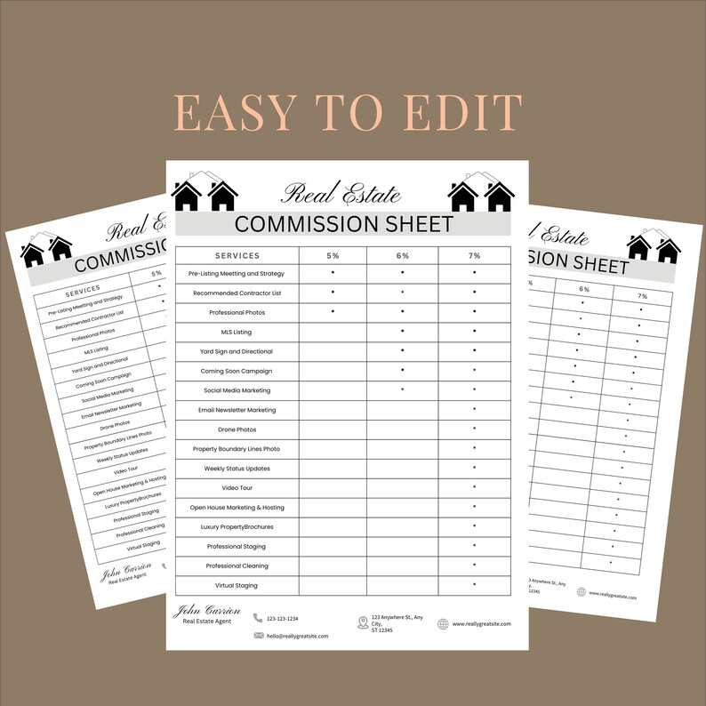 Real Estate Commission Sheets, Listing Commission Sheet Templates, Real ...