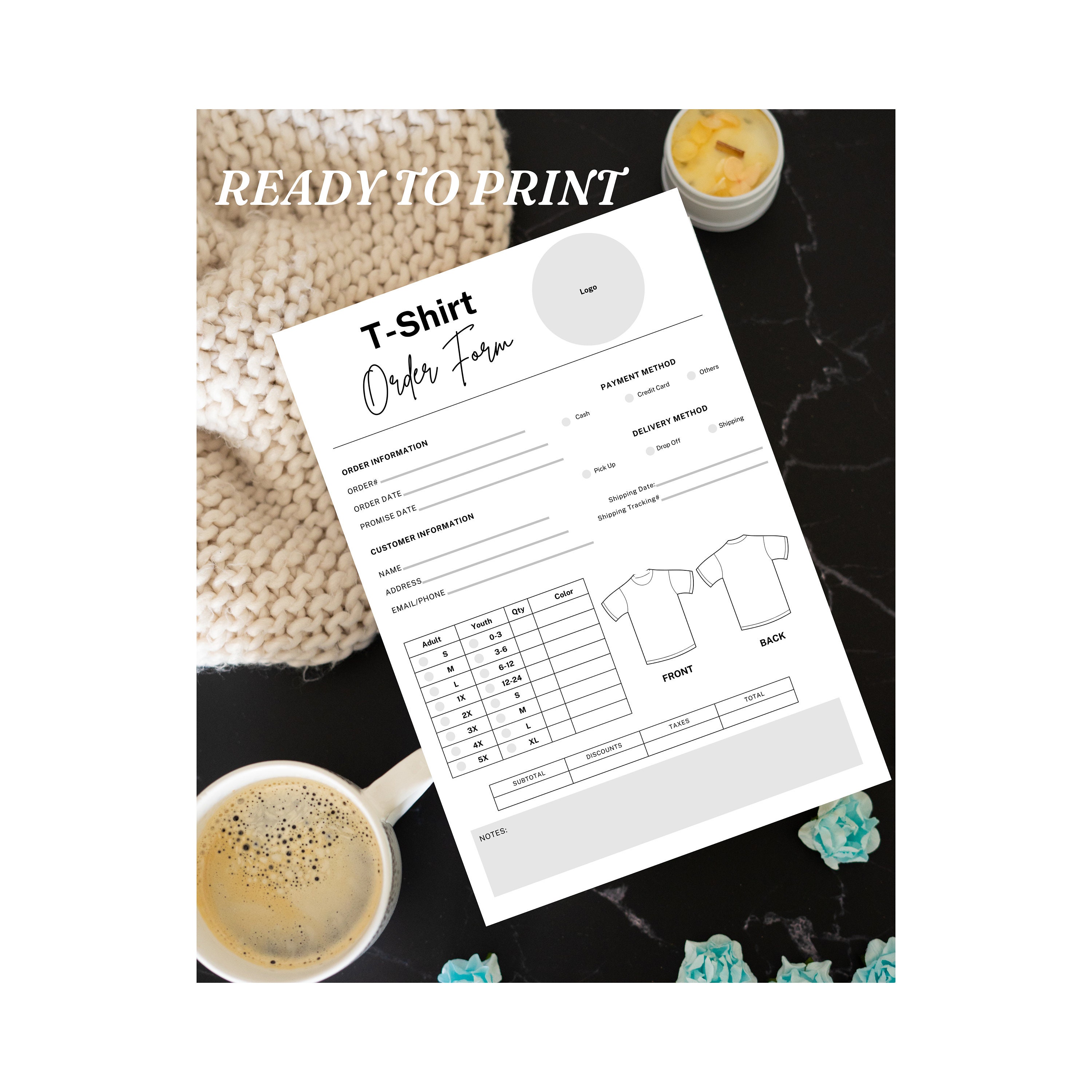 Shirt Order Form, Shirt Order Form Template, T-shirt Order Form, Custom ...