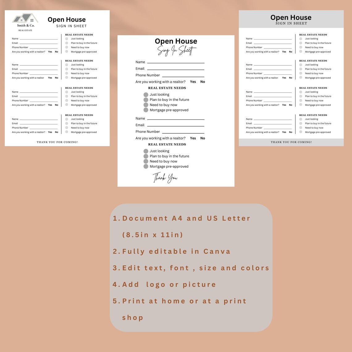Open House Sign-in Sheets | Real Estate Printable | Real Estate Marketing | Open House | PDF ...