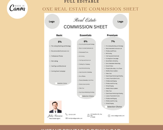 Editable Real Estate Commission Sheet, Realtor Marketing, Listing ...