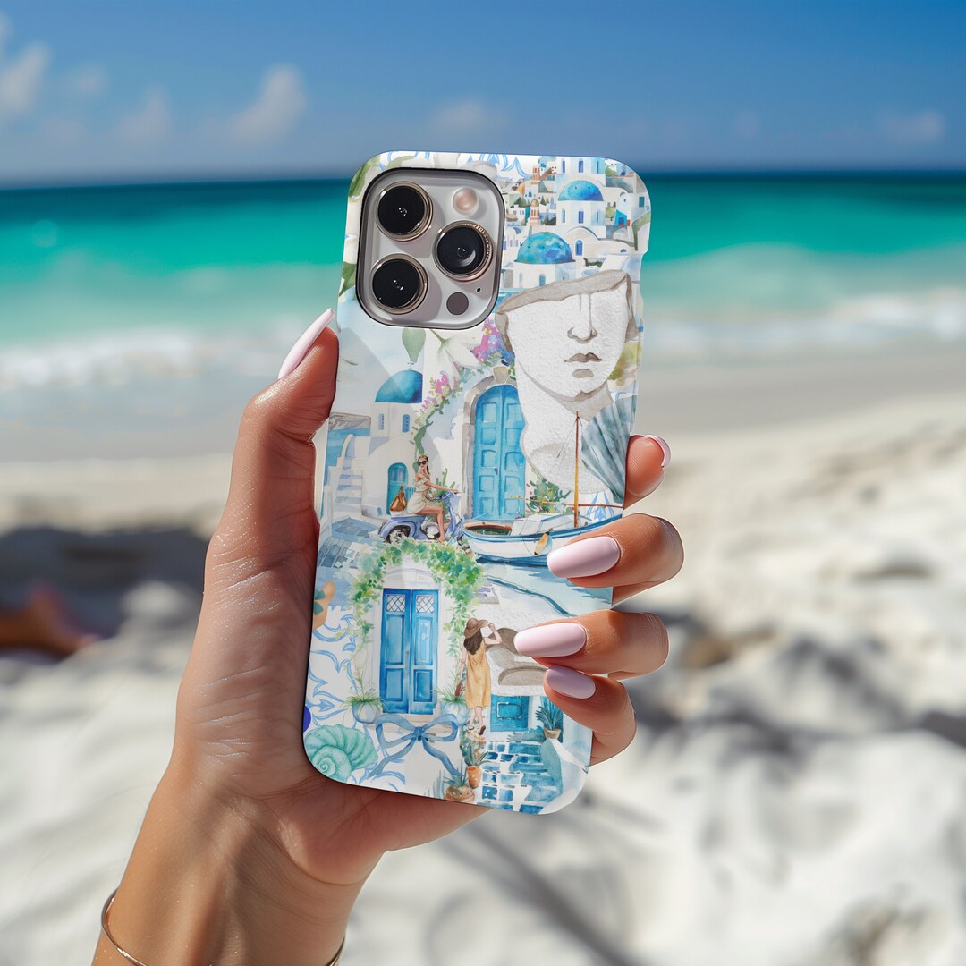 Santorini Collage Phone Case. Summer. Mediterranean. Coastal Blue ...