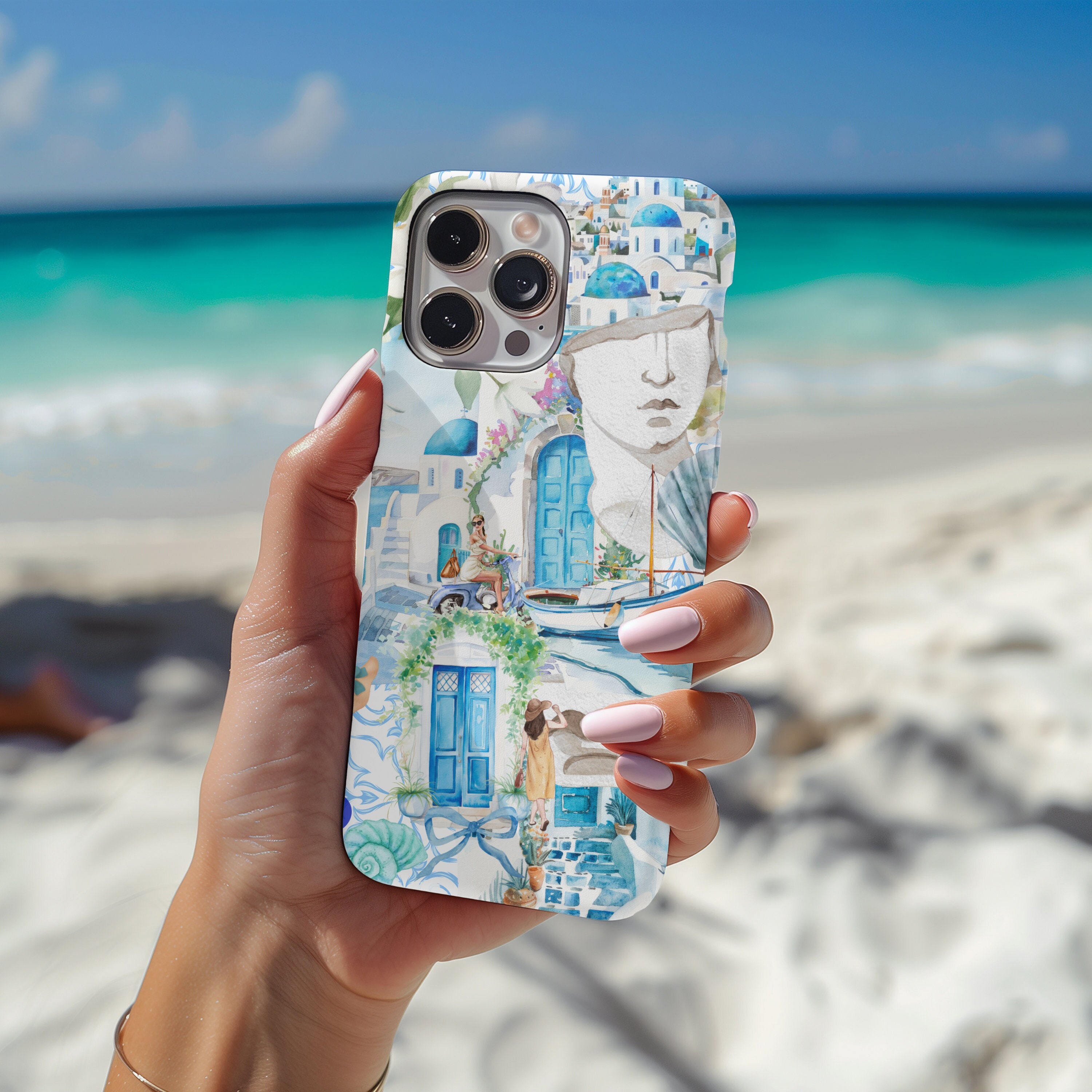 Santorini Collage Phone Case. Summer. Mediterranean. Coastal Blue ...