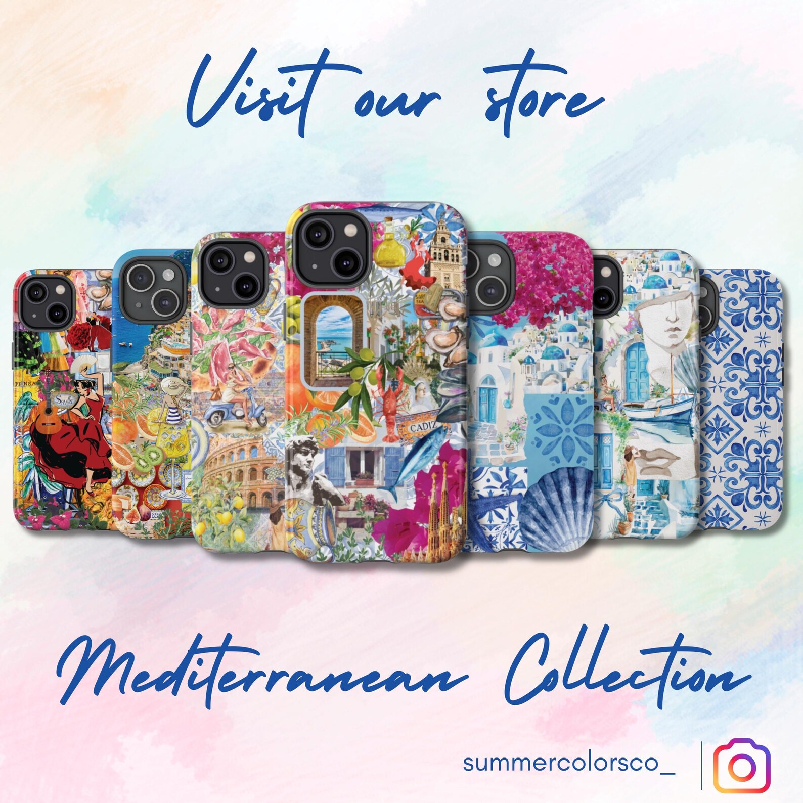 Santorini Collage Phone Case. Summer. Mediterranean. Coastal Blue Aesthetics. Coquette.iphone 16 ...