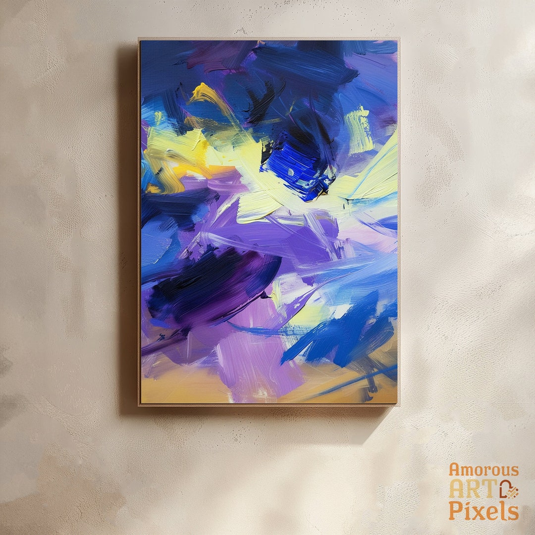 Dynamic Brushstroke Abstract Art Printable Modern Decor, Digital Blue ...