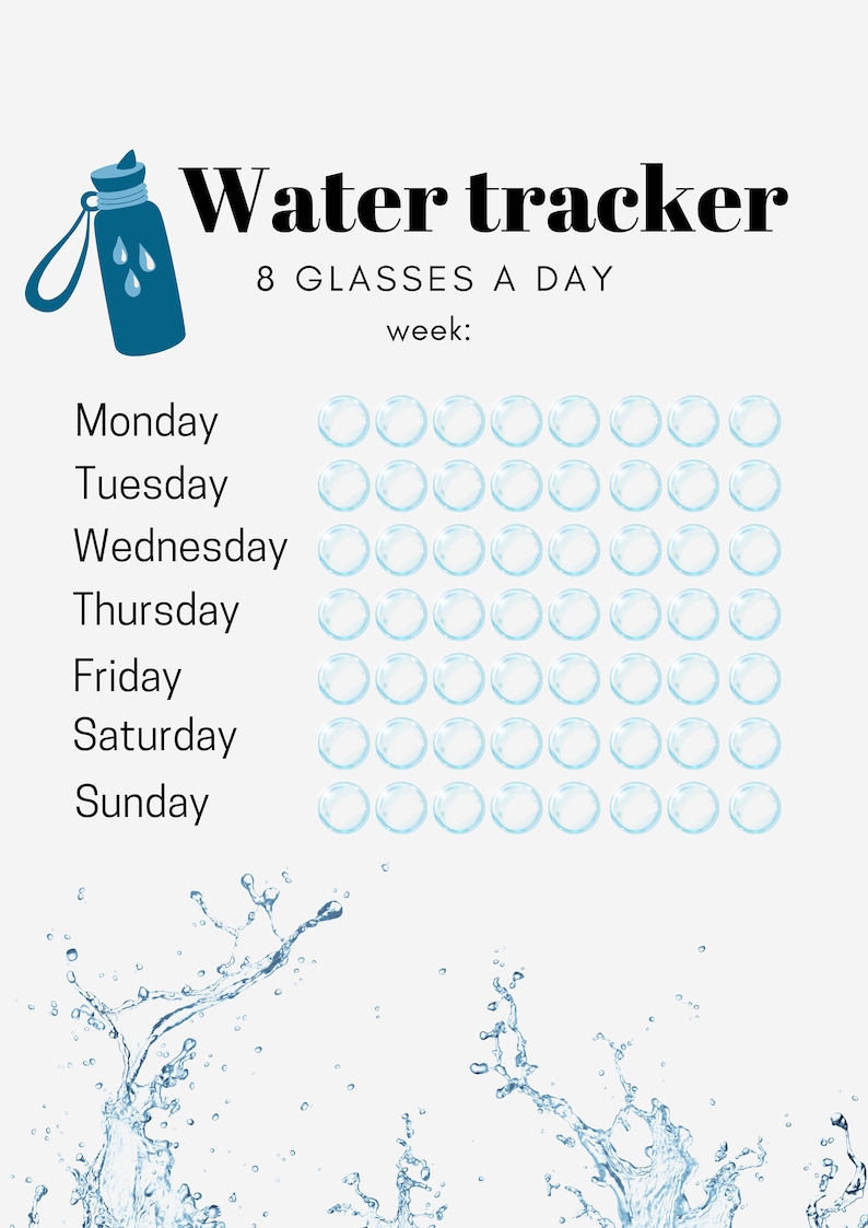 Water Tracker Week Good Habits Blue - Etsy
