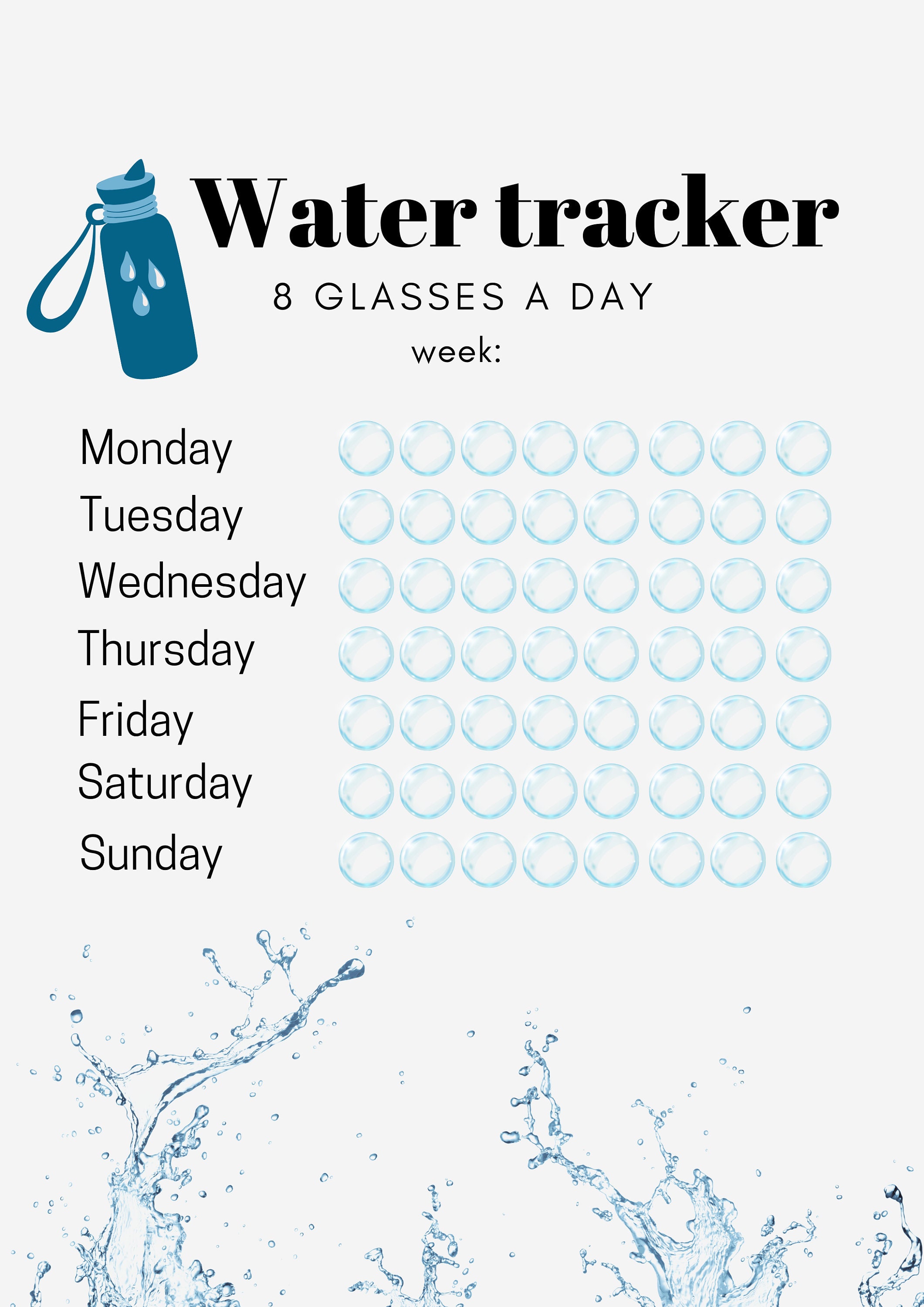 Water Tracker Week Good Habits Blue - Etsy