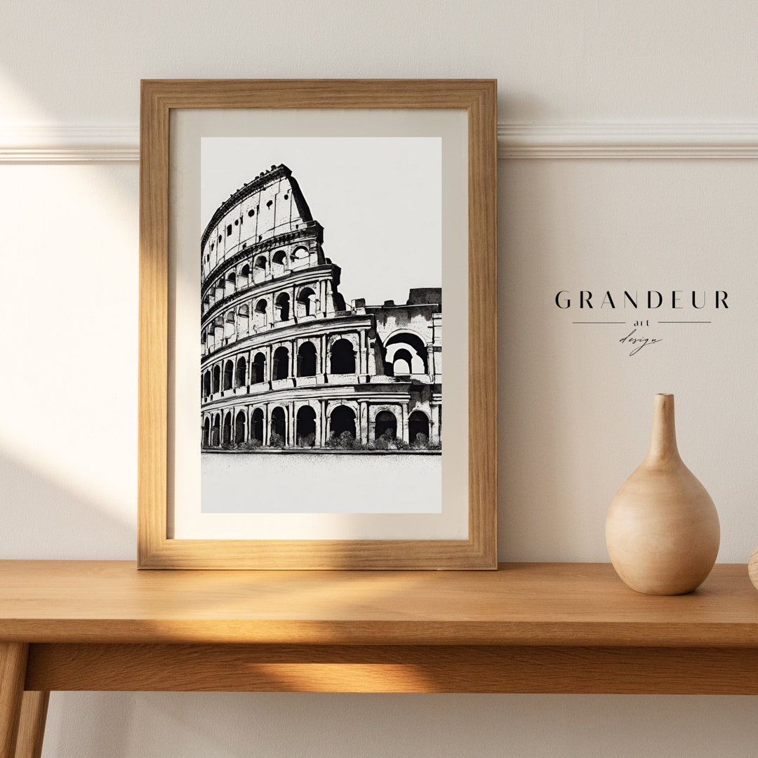 Roman Colosseum Print: Black and White Minimalist Travel Poster ...
