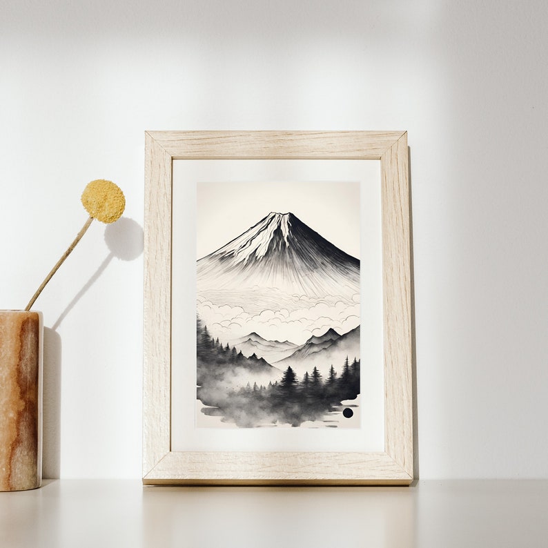Mount Fuji, Printable Japan Mount Fuji Wall Art Print, Black and White ...