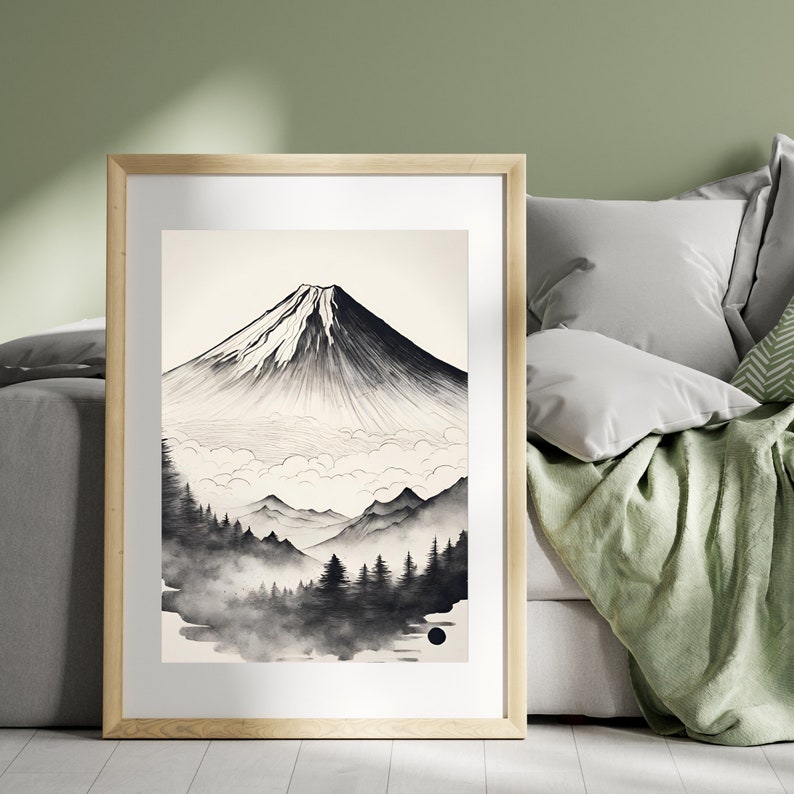Mount Fuji Print: Minimalist Black and White Japan Art (digital ...