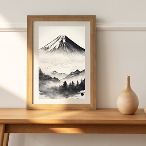 Mount Fuji, Printable Japan Mount Fuji Wall Art Print, Black and White ...