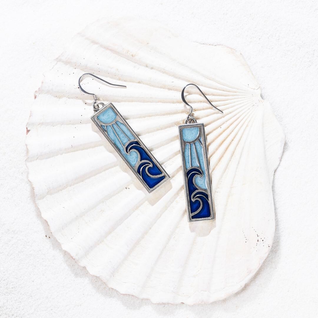 Ocean Waves Woodcut Inspired Pewter Earrings | Bluebird Sky - Etsy