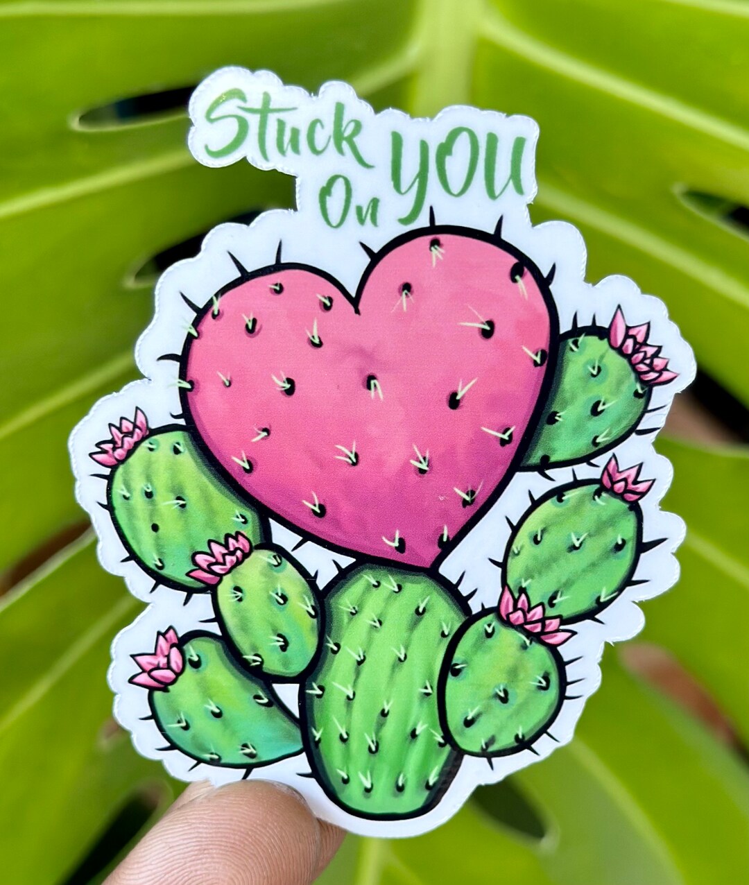 Prickly Pear Heart Cactus Sticker, Stuck on You, Funny Sticker, Cactus ...