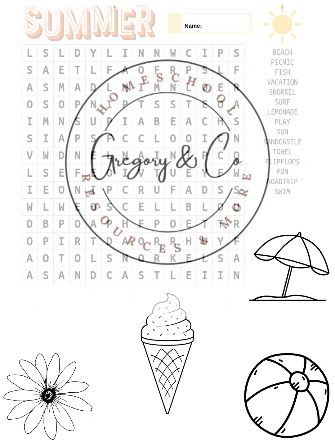 Summer Days Word Search and Coloring - Etsy