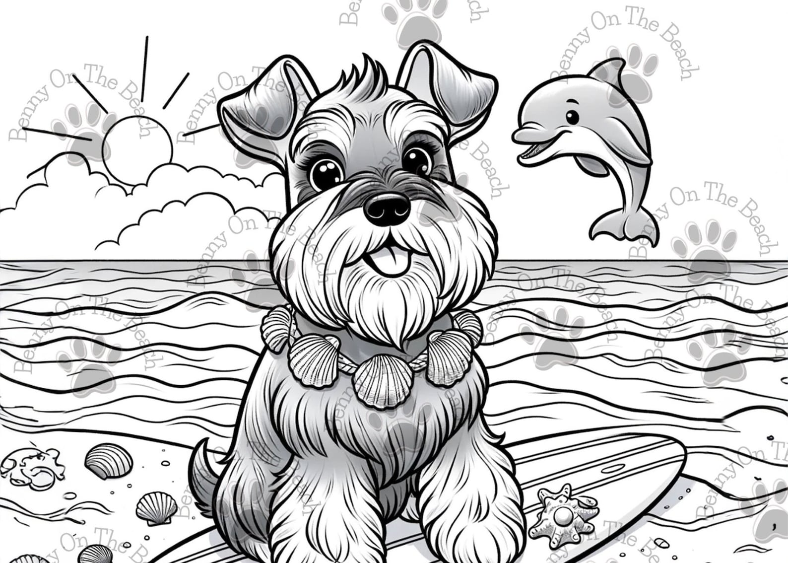 Beach Puppy Coloring Pages for Kids: 8 Printable PDF Pages, Digital ...