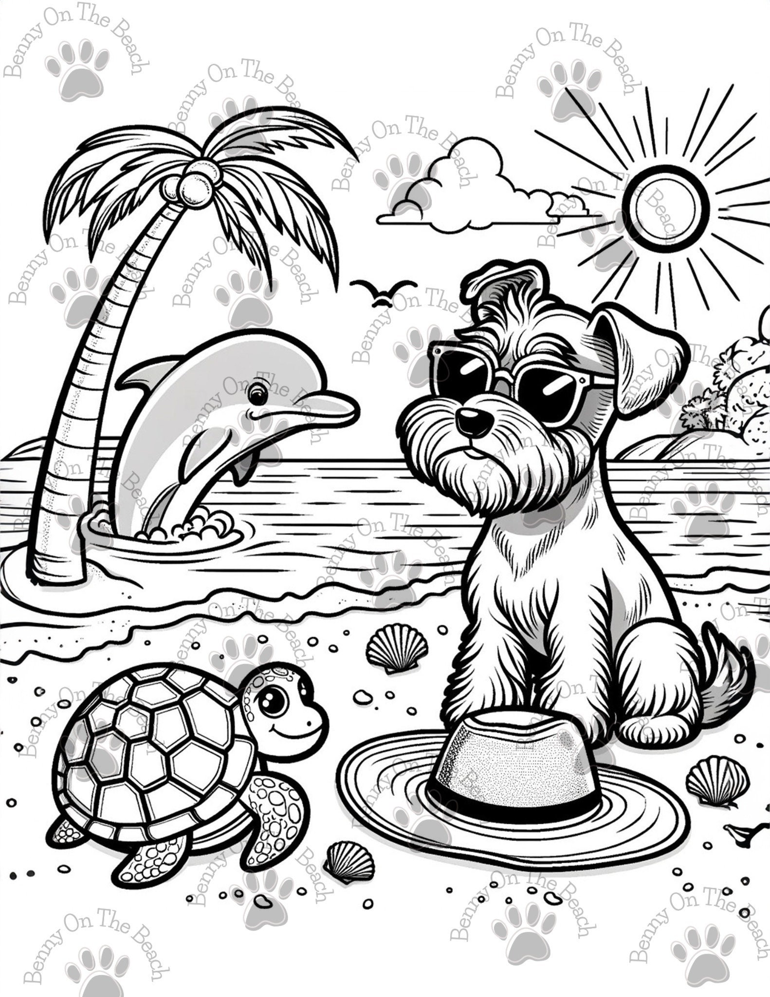 Beach Puppy Coloring Pages for Kids: 8 Printable PDF Pages, Digital ...
