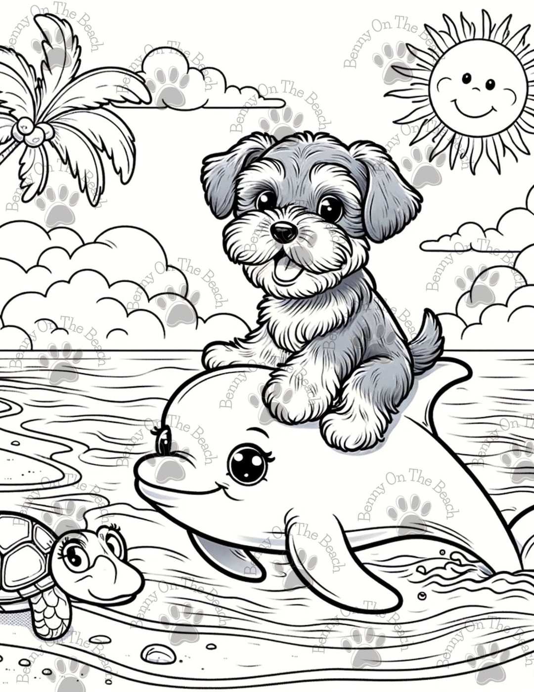 Beach Puppy Coloring Pages for Kids: 8 Printable PDF Pages, Digital ...
