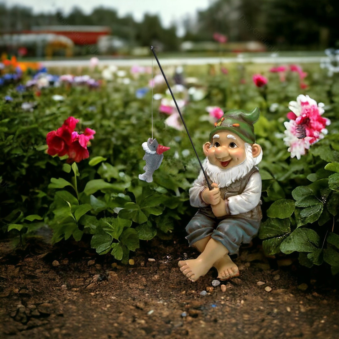Fishing Gnome Fisherman Dwarf, Mini Fairy Gnome, Flowerpots Decor, Pond ...