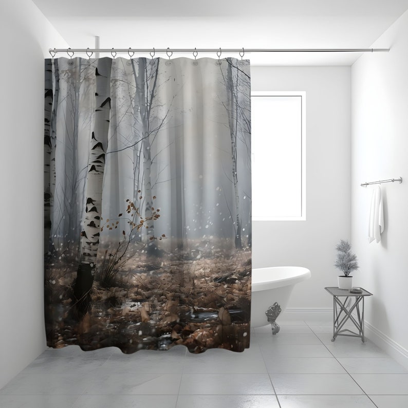 Aspen Forest Shower Curtain: White Tree Cottagecore Bathroom Decor - Etsy