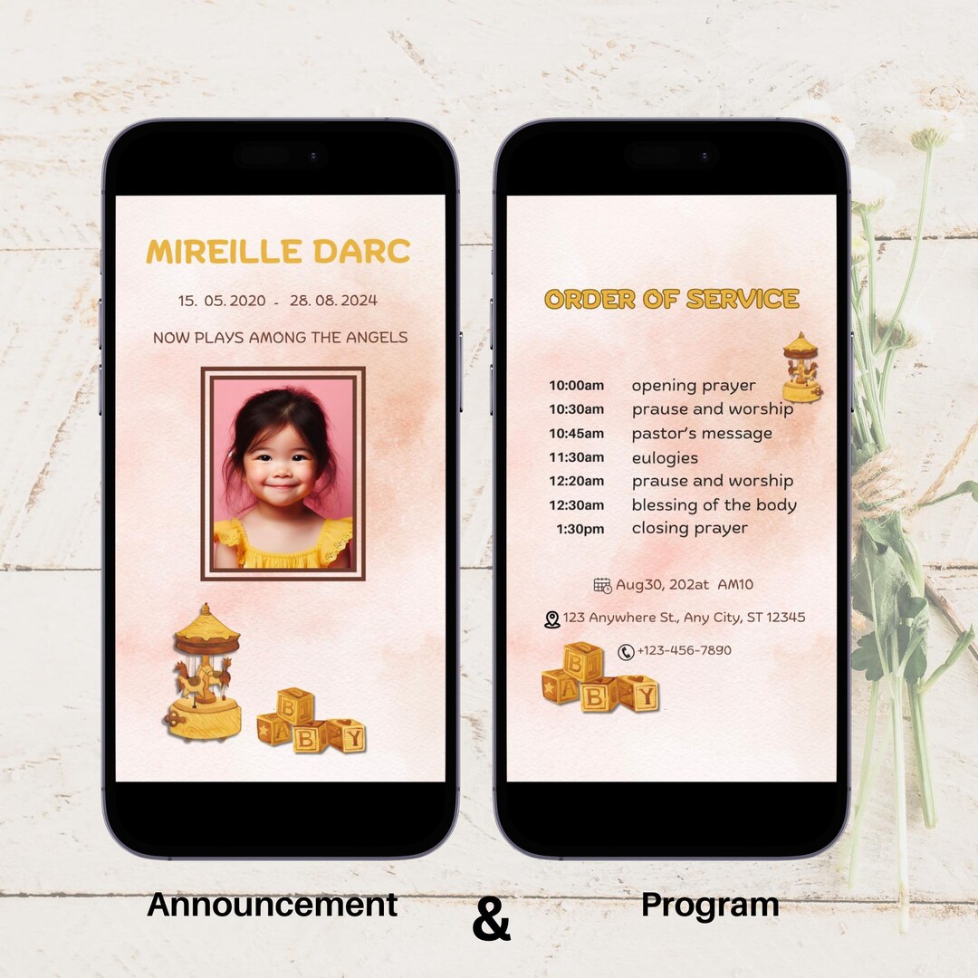 Personalized Child Memorial Template Customizable Funeral Program in ...