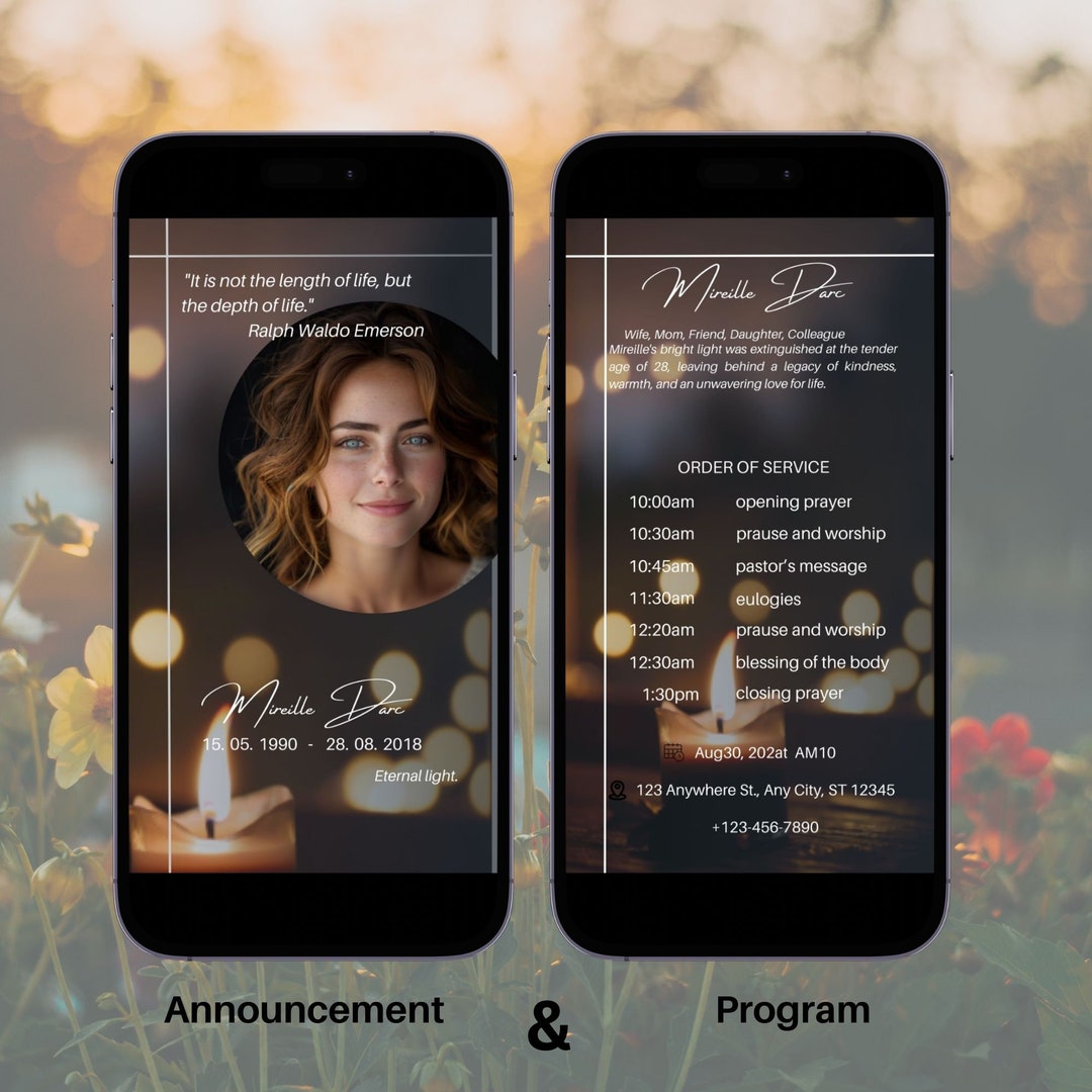 In Memoriam Canva Templates for Funeral Announcements.remembering Loved ...