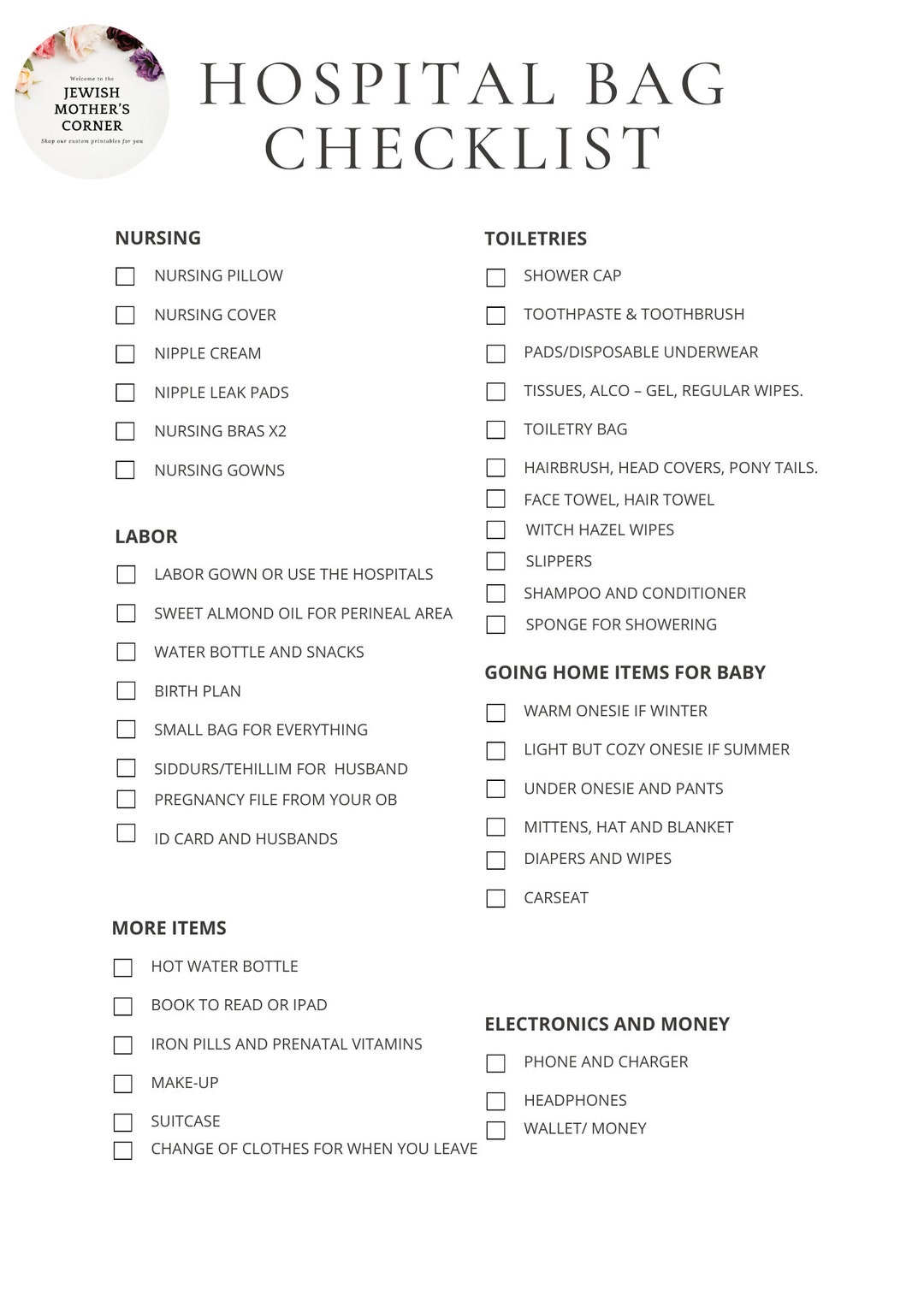 Labor Hospital Bag Checklist With Notes Printable - Etsy